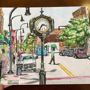 Wake Forest Watercolor Print, Watercolor Cityscape, Downtown Wake ...