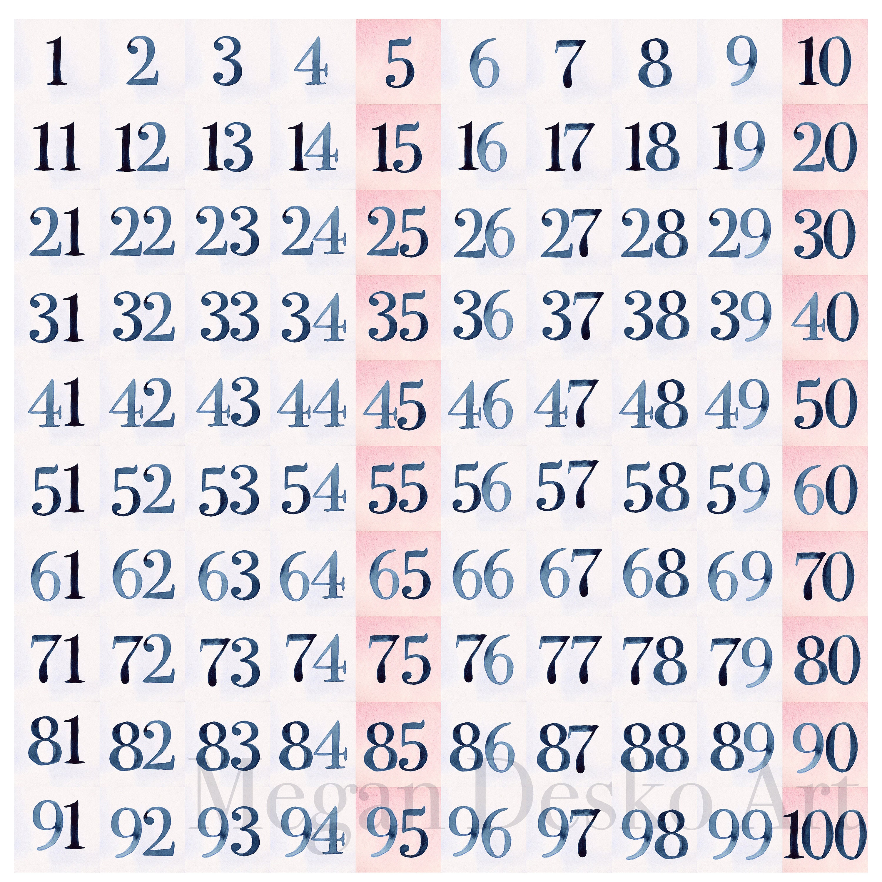 Digital Watercolor Hundreds Chart Printable Pastel Hundreds - Etsy