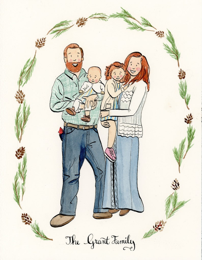 Custom Hand Painted Watercolor Family Portrait Hand Painted - Etsy