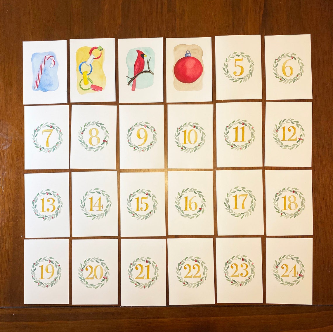 Watercolor Advent Activity Countdown Cards Digital Download, Christmas ...