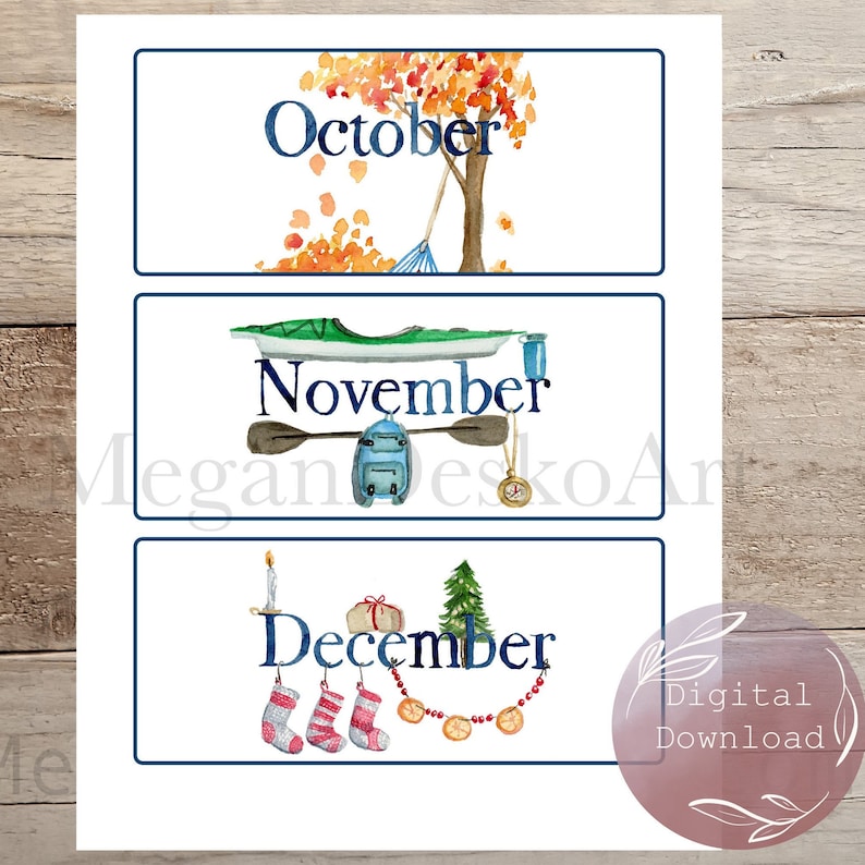 Digital Download Months, Nature Themed Month Cards, School Calendar ...