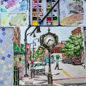 Wake Forest Watercolor Print, Watercolor Cityscape, Downtown Wake ...