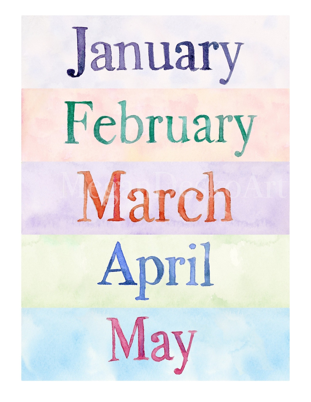 Watercolor Pastel Month Printable, Pocket Chart Calendar Months, School ...