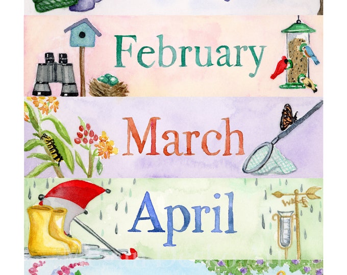 Watercolor Nature Themed Month Printable, Pocket Chart Calendar Months ...