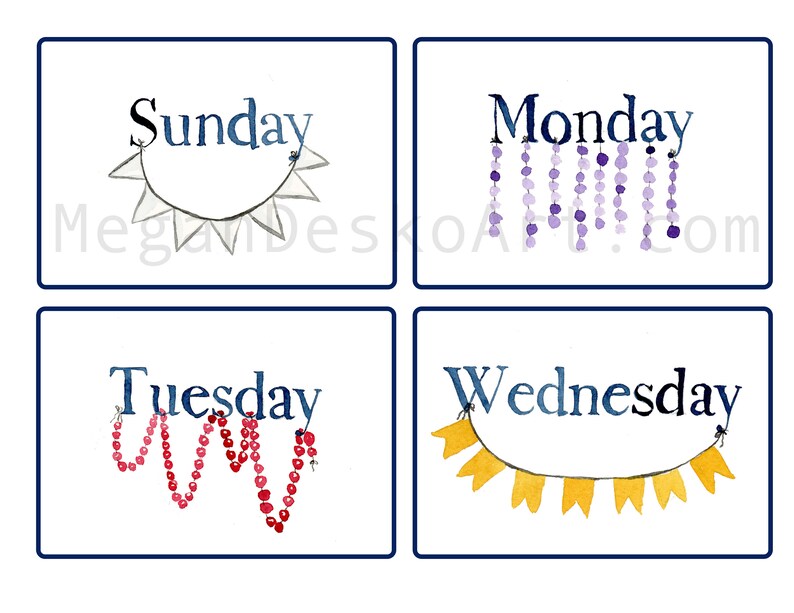 Digital Days of the Week 3.5x5 Watercolor Card, Waldorf Day of Week ...