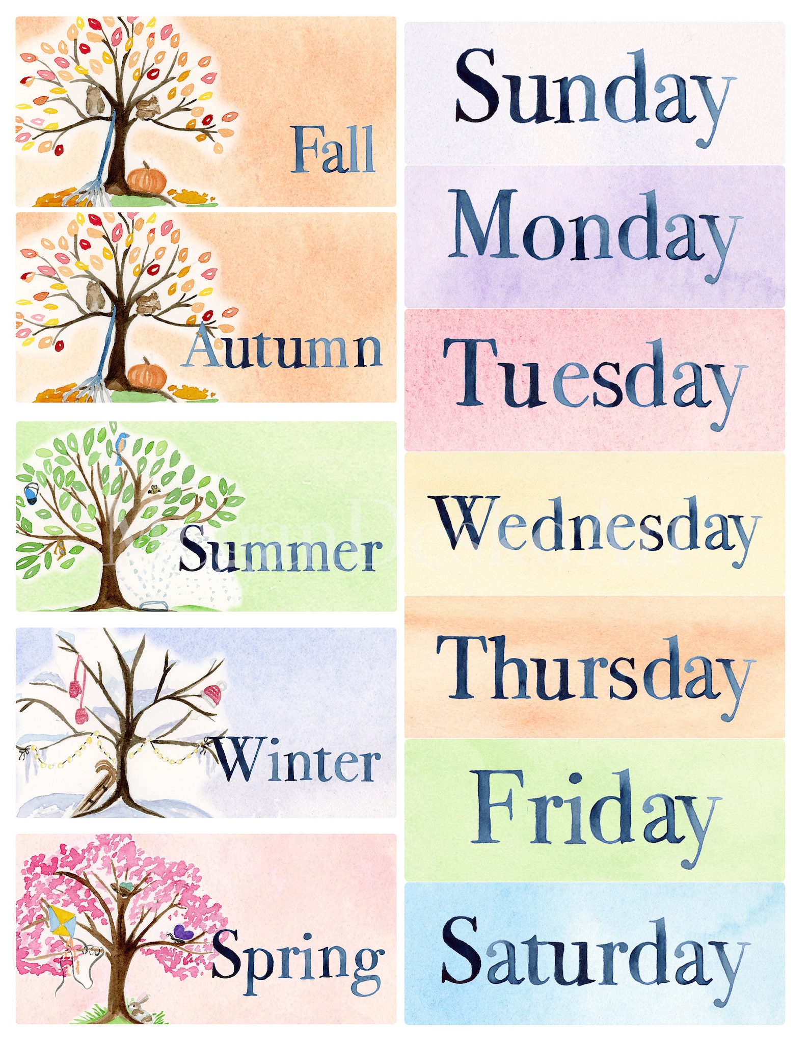 Watercolor Calendar Kit Bundle Nature Themed Classroom Calendar Pocket ...