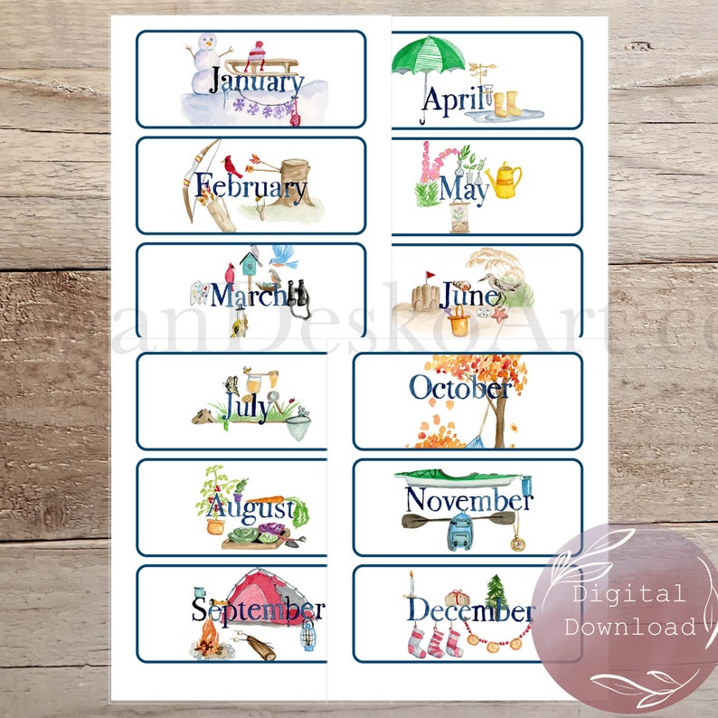 Digital Download Medium Watercolor Nature Calendar Kit | Etsy