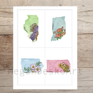 50 State Watercolor Cards Digital Download, 3.5x5 USA State Flash Card ...