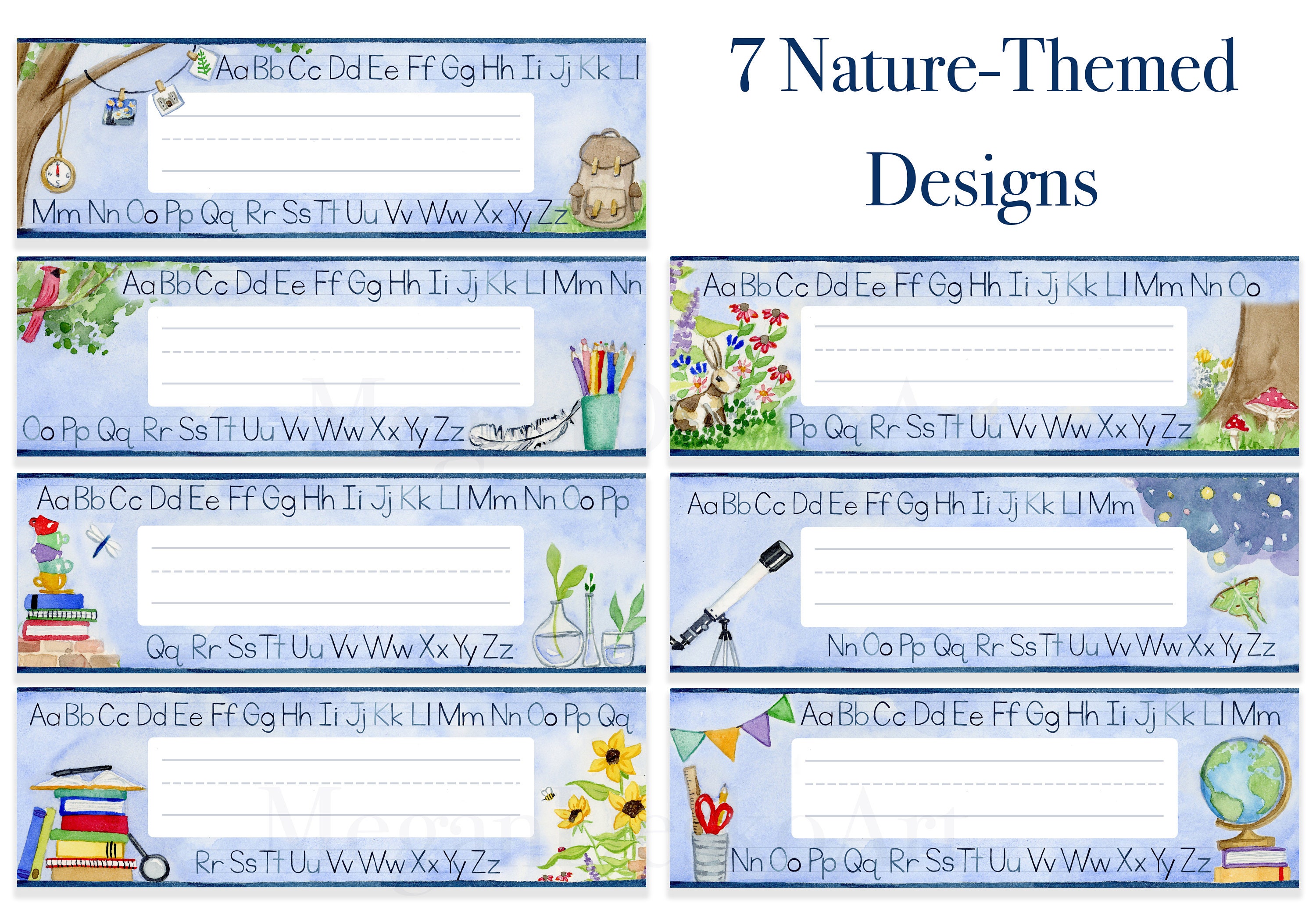 Nature Themed Watercolor Student Desk Name Plate Digital Download ...