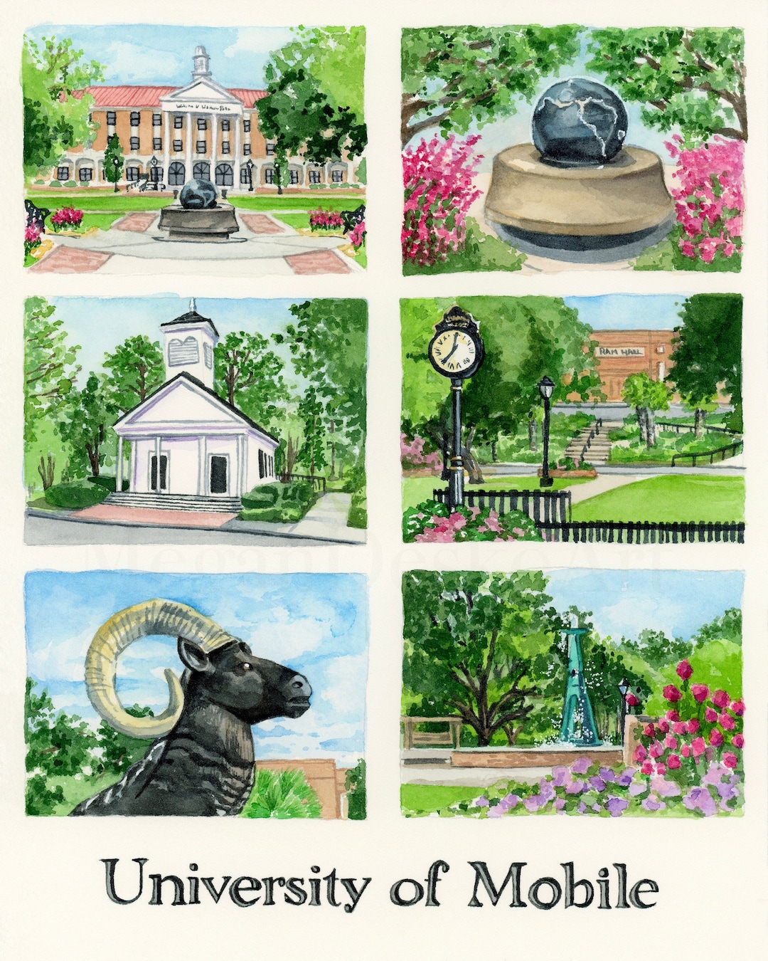 University of Mobile Watercolor Print, Mobile Alabama Art - Etsy