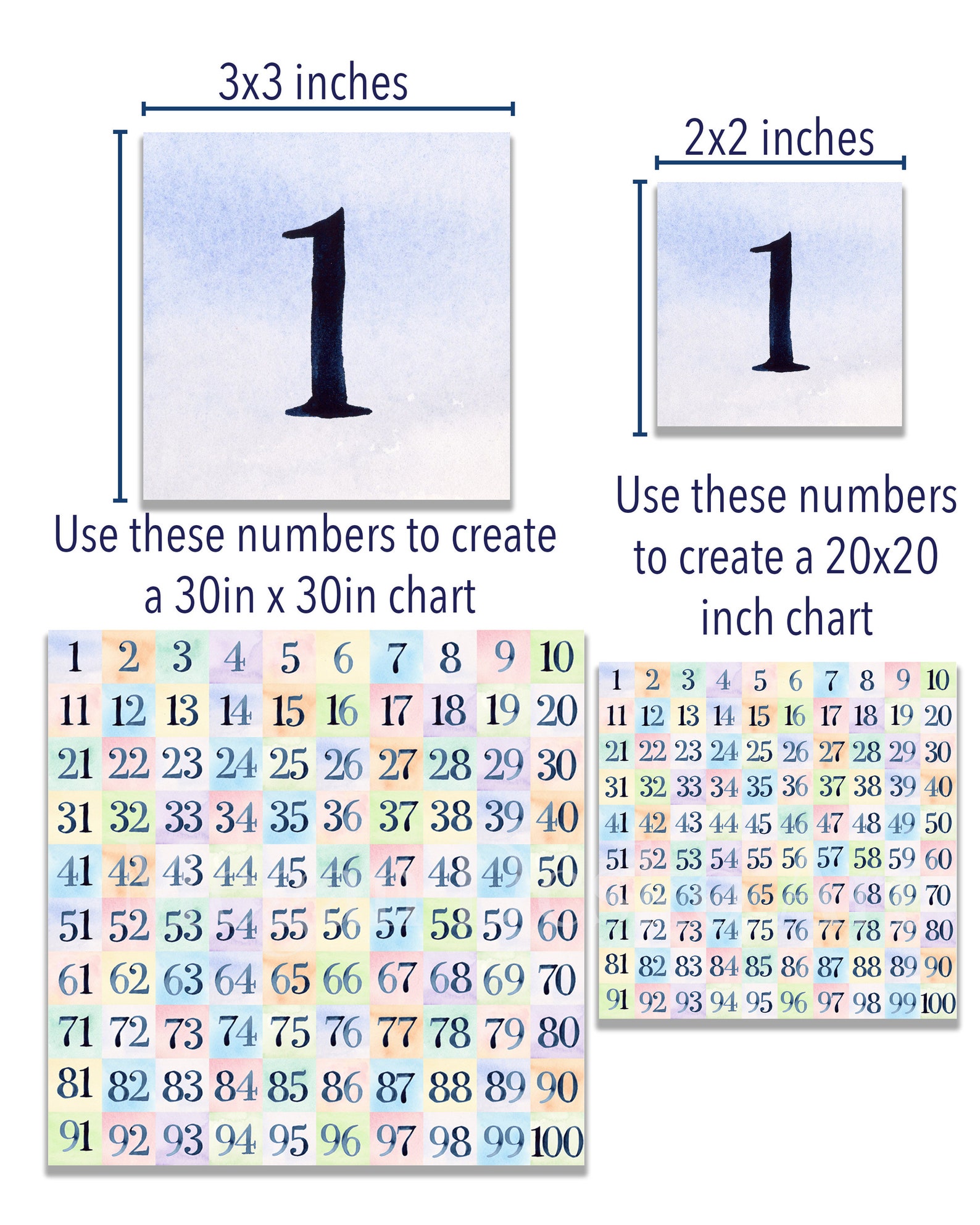 Digital Watercolor Hundreds Chart Printable; Pastel Hundreds Chart ...