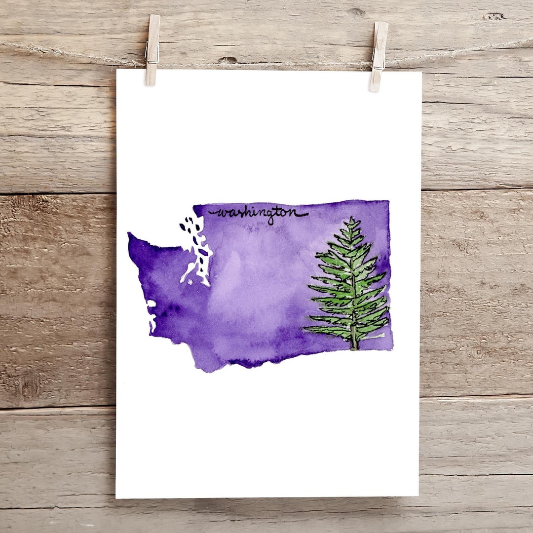 Washington Western Hemlock and Guitar Silhouette Watercolor Print - Etsy