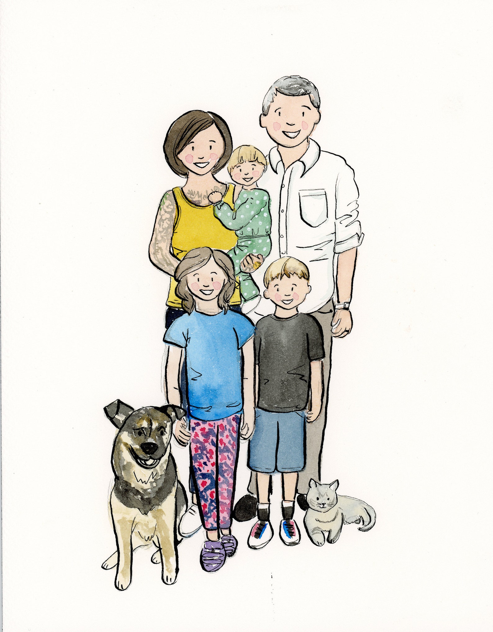 Custom Hand Painted Watercolor Family Portrait Hand Painted - Etsy