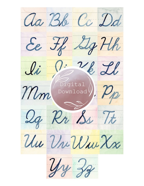 DIGITAL Download Watercolor Cursive Alphabet Poster Pastel - Etsy