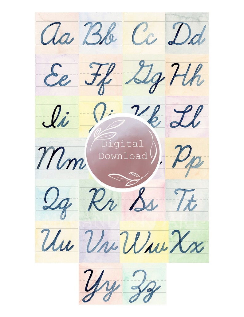 DIGITAL Download Watercolor Cursive Alphabet Poster Pastel - Etsy