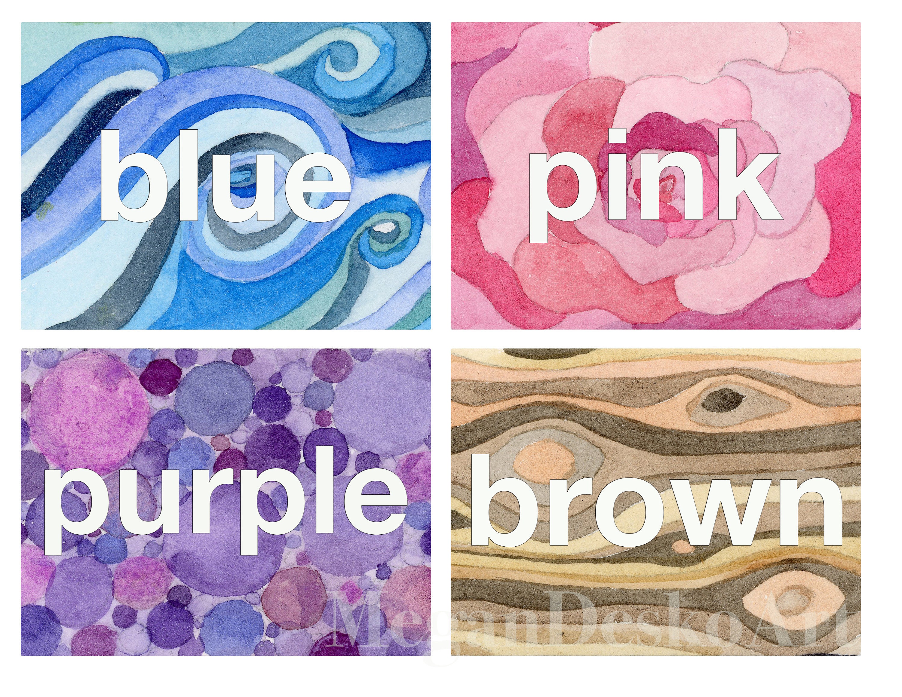 Digital Download Watercolor Color Cards, Classroom Watercolor Color ...
