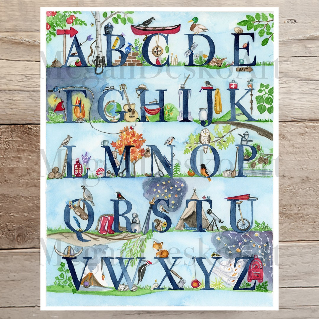 Adventure in the Woods Alphabet Watercolor Art Print - Etsy