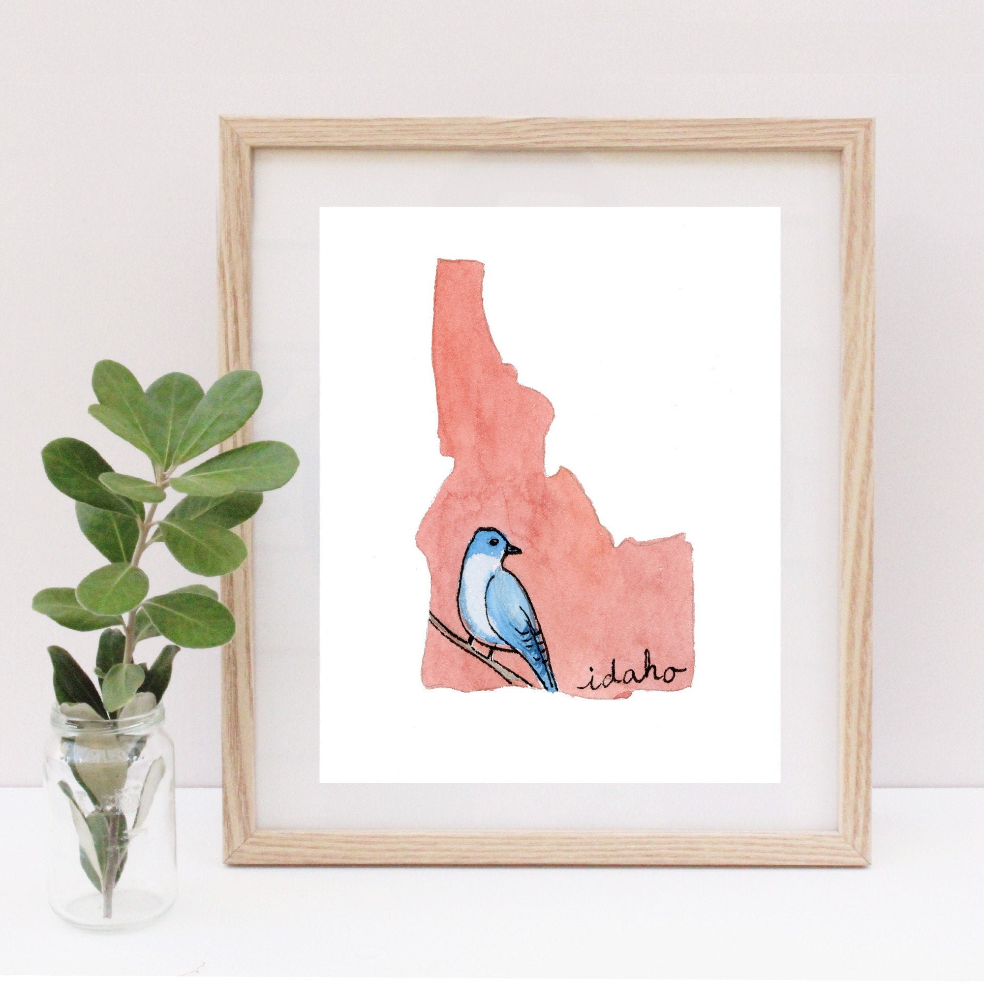 Idaho Mountain Bluebird State Silhouette Watercolor Print - Etsy