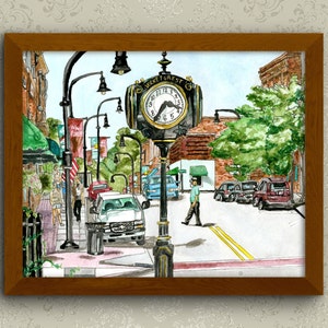 Wake Forest Watercolor Print, Watercolor Cityscape, Downtown Wake ...