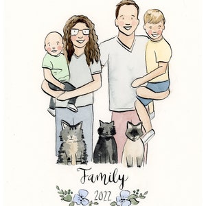 Custom Hand Painted Watercolor Family Portrait Hand Painted - Etsy