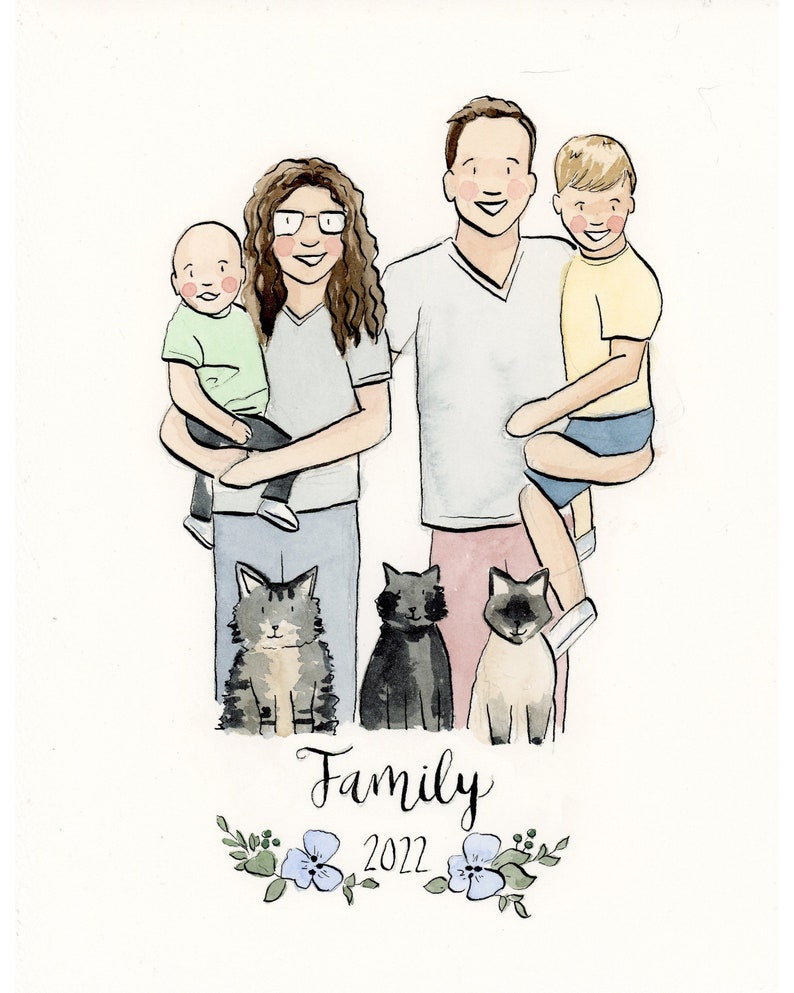 Custom Hand Painted Watercolor Family Portrait Hand Painted - Etsy