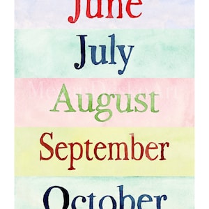 Watercolor Pastel Month Printable, Pocket Chart Calendar Months, School ...