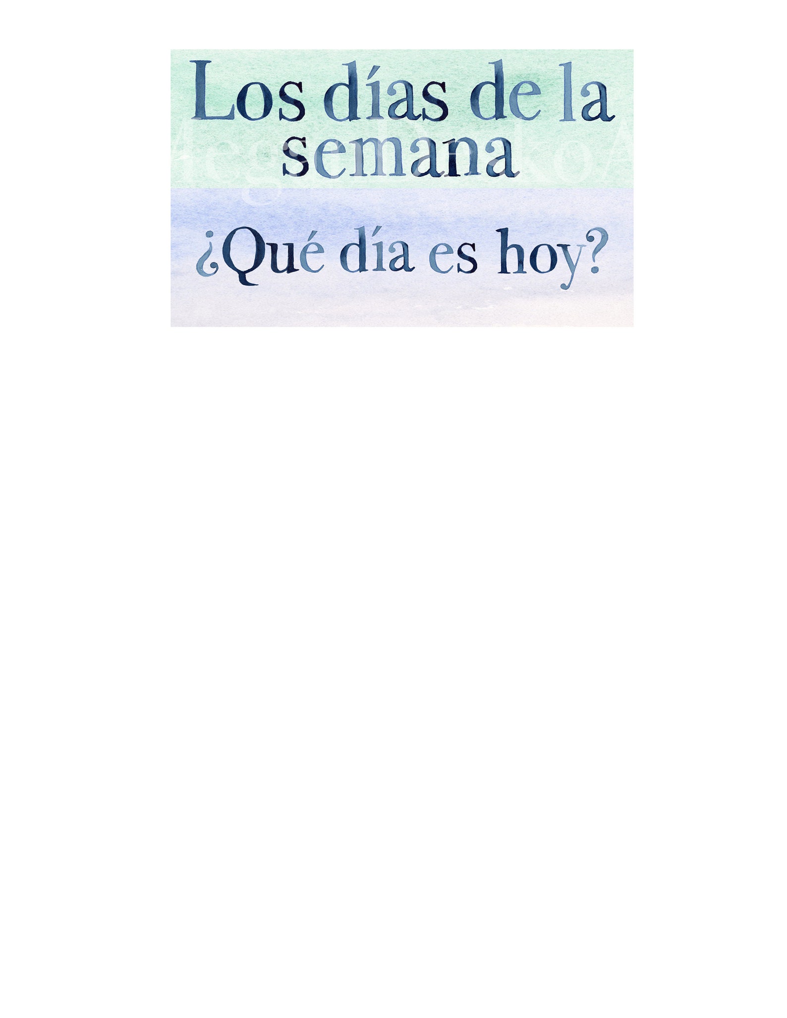 Printable Watercolor Spanish Days of the Week Cards; Spanish Pocket ...