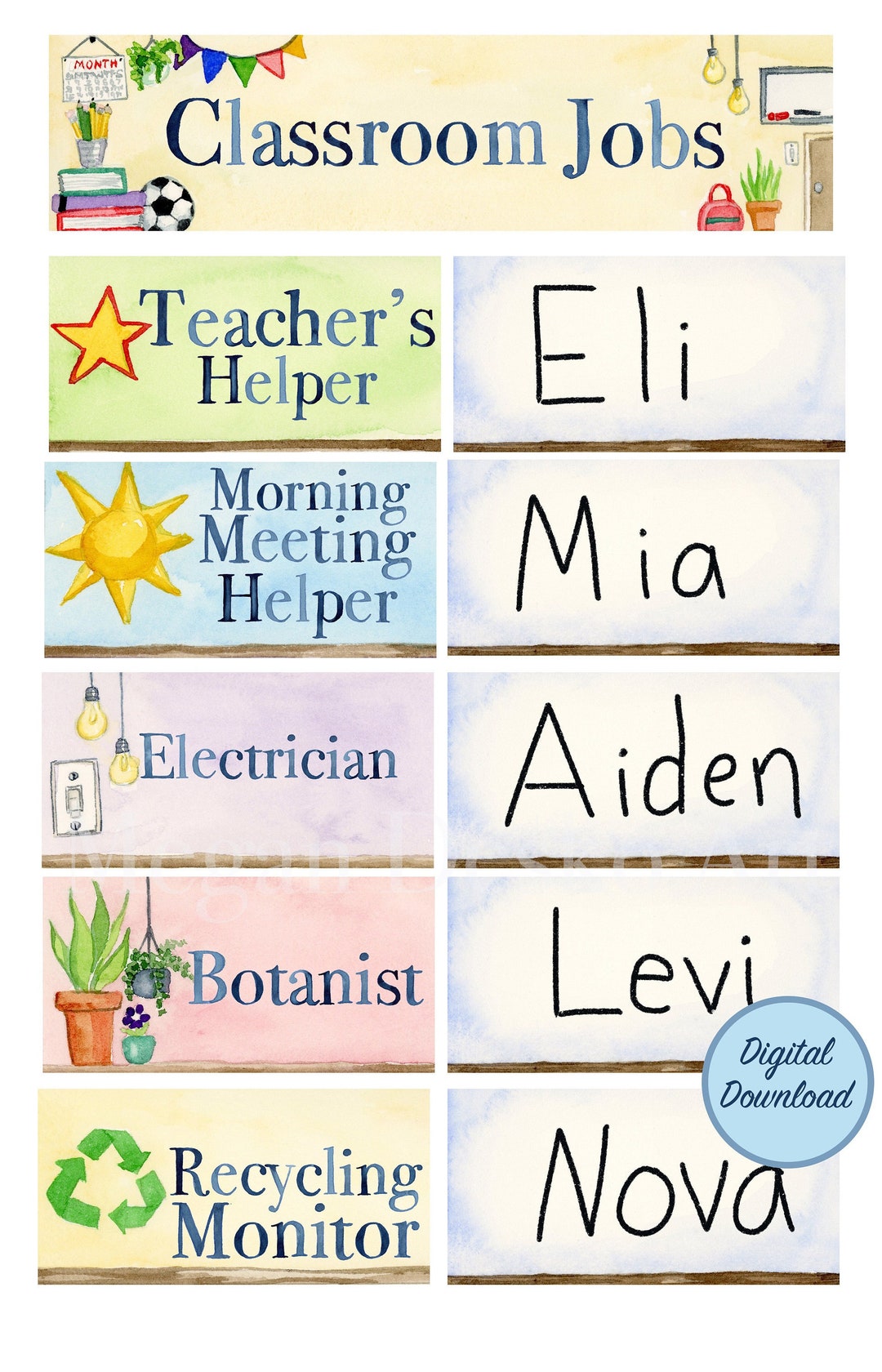 Classroom Jobs Digital Download; Watercolor Classroom Jobs; Pocket ...