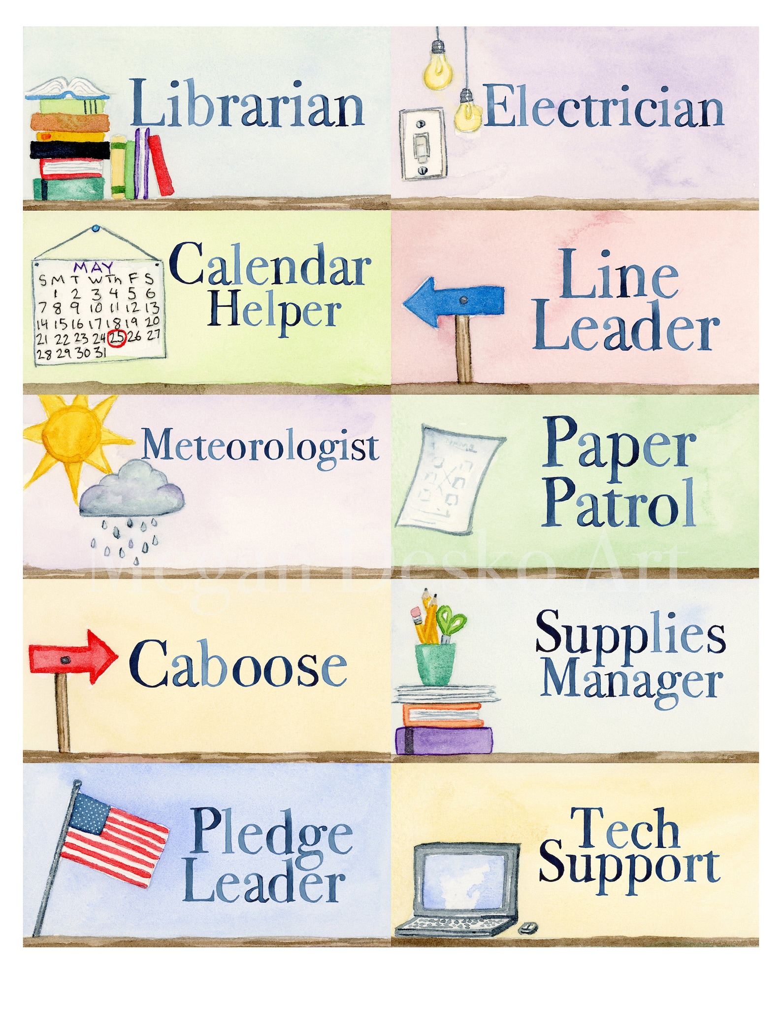 Classroom Jobs Digital Download Watercolor Classroom Jobs - Etsy