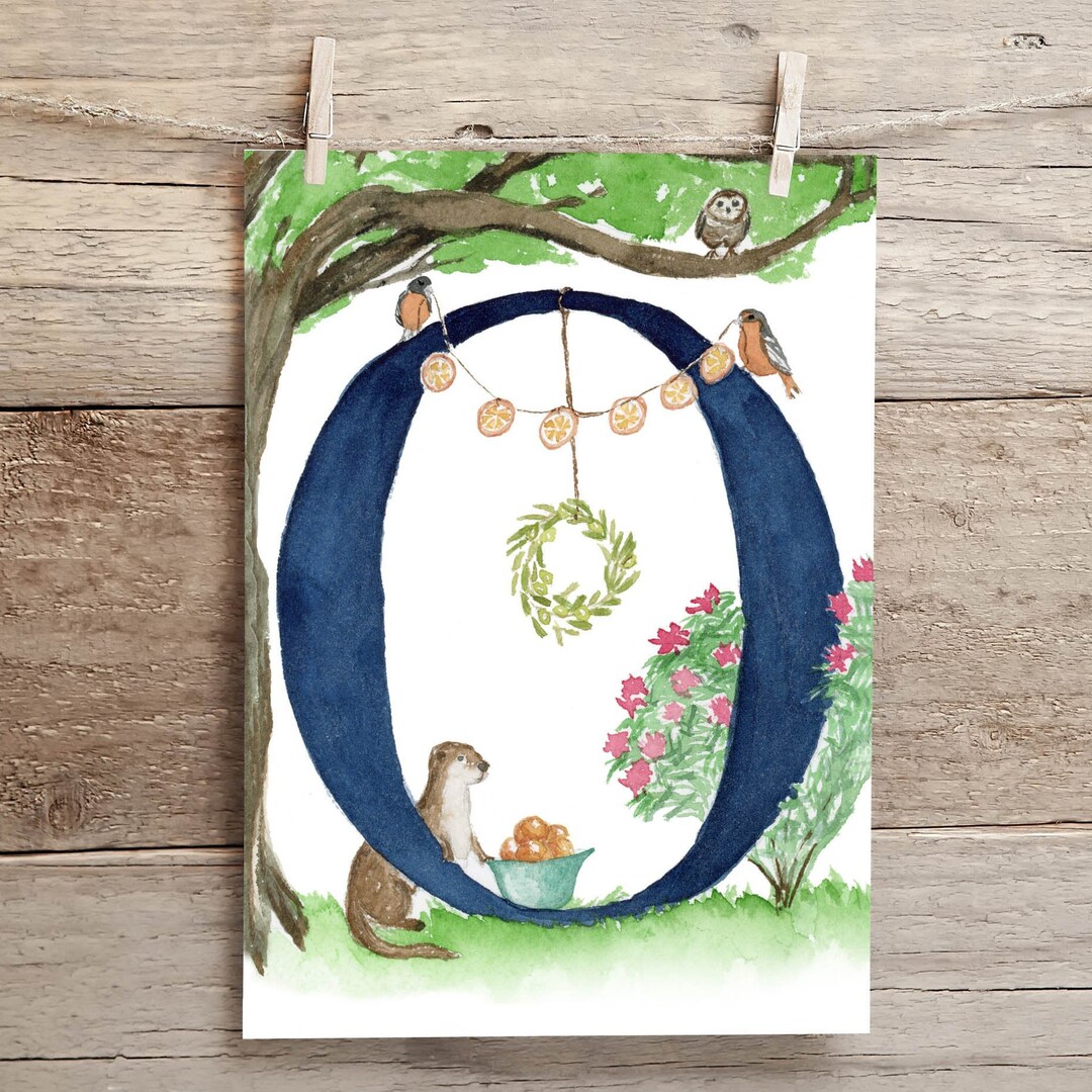 Letter O Teatime in the Garden Watercolor Print, Letter O Initial Art ...