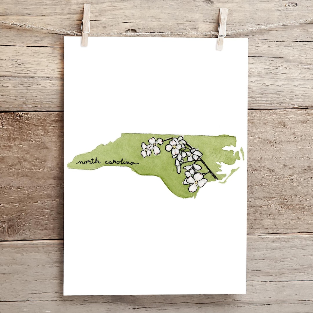 North Carolina Dogwoods State Silhouette Watercolor Print - Etsy