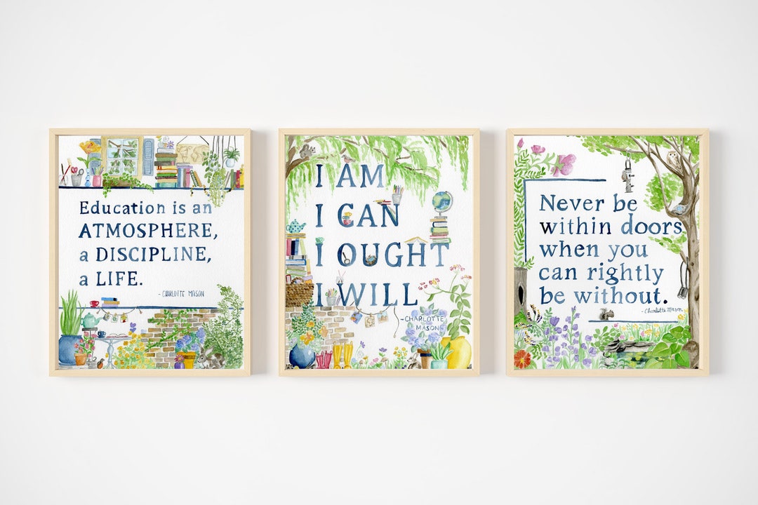 Set of Three Charlotte Mason Quote Watercolor Prints, I Am I Can I ...