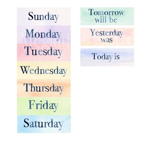 Printable Watercolor Days of the Week Cards; Pocket Chart Days of the ...