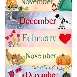Watercolor Nature Themed Month Printable, Pocket Chart Calendar Months ...