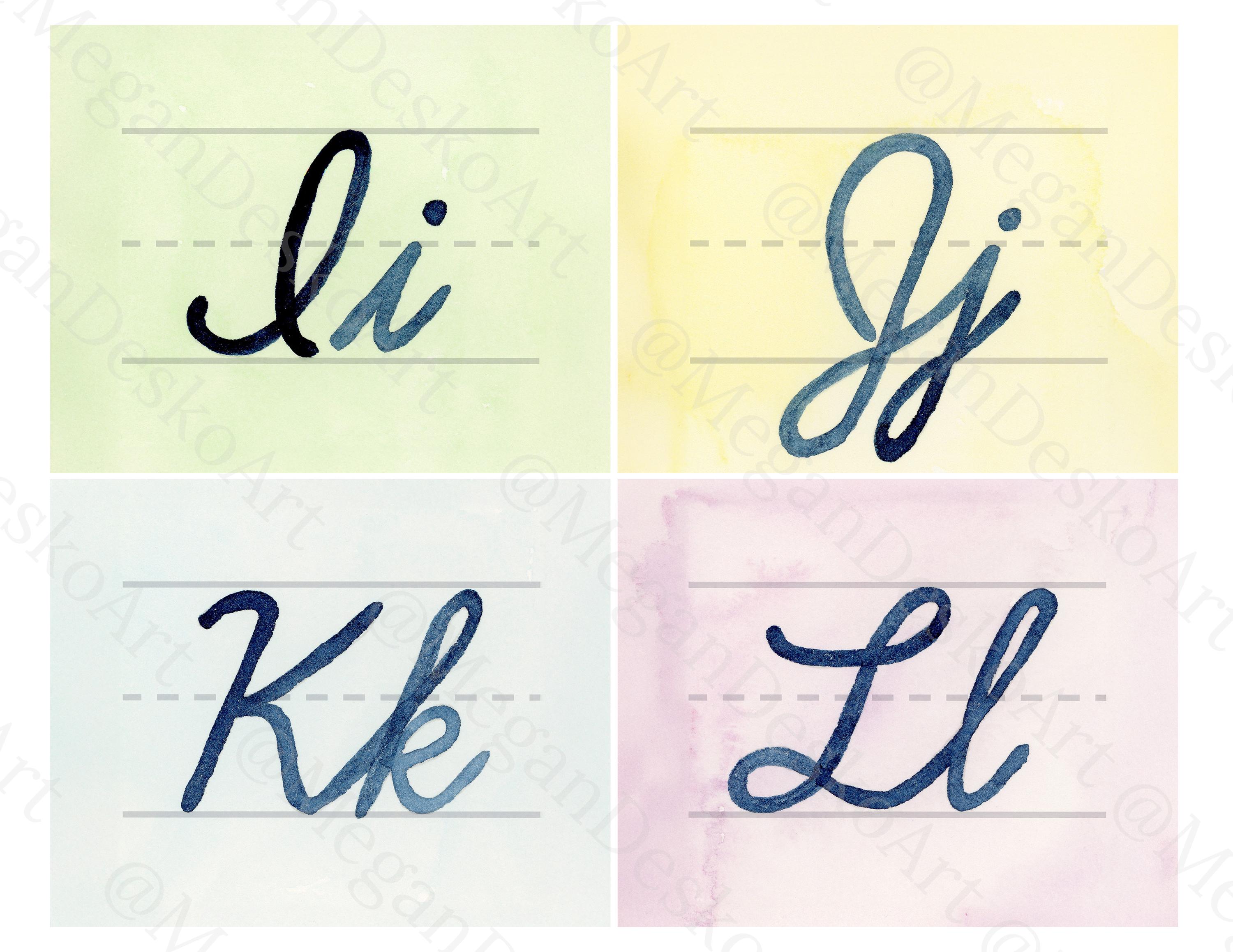 Cursive Pastel Alphabet Download - Cards and Posters; Watercolor Hand ...