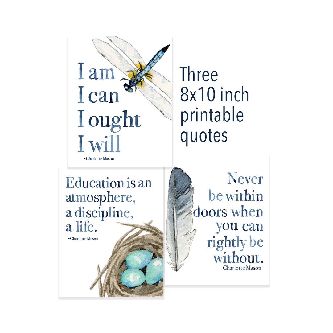 Digital Download Charlotte Mason Quote Set of Three; Watercolor Nature ...