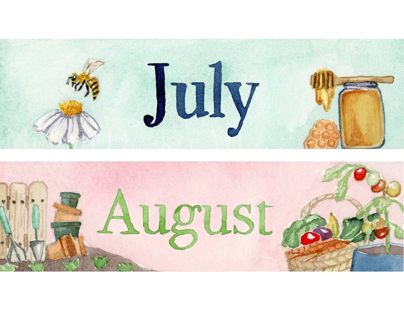 Watercolor Nature Themed Month Printable, Pocket Chart Calendar Months ...