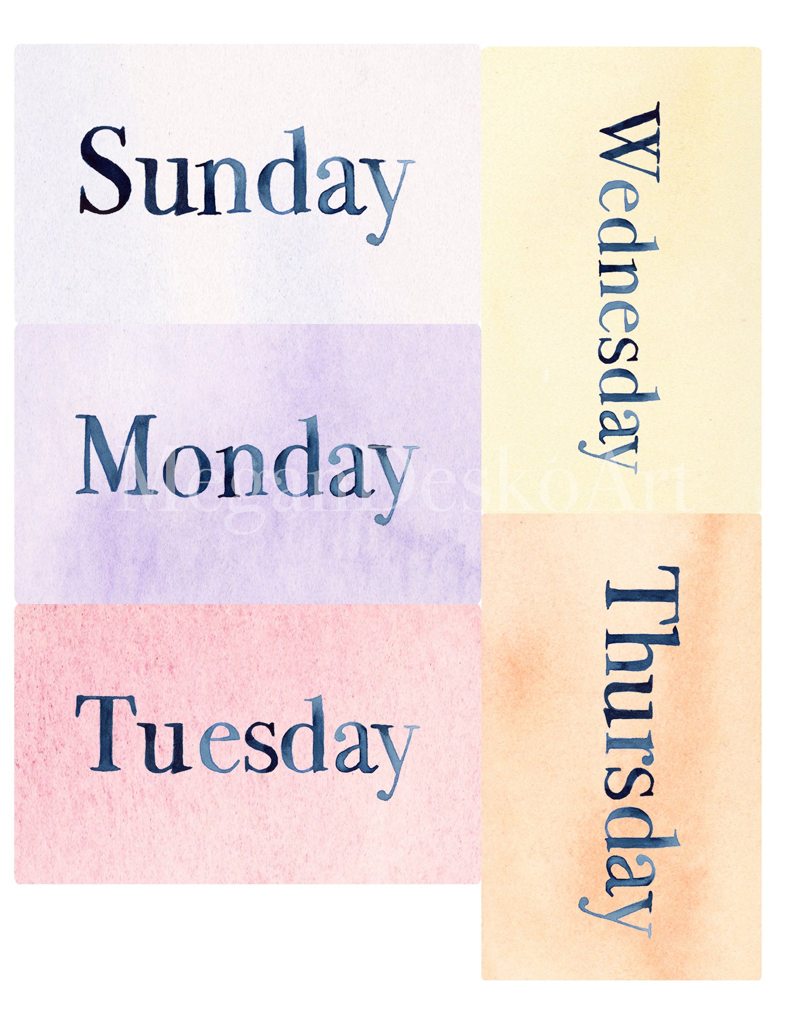 Printable Watercolor Days of the Week Cards Pocket Chart Days - Etsy