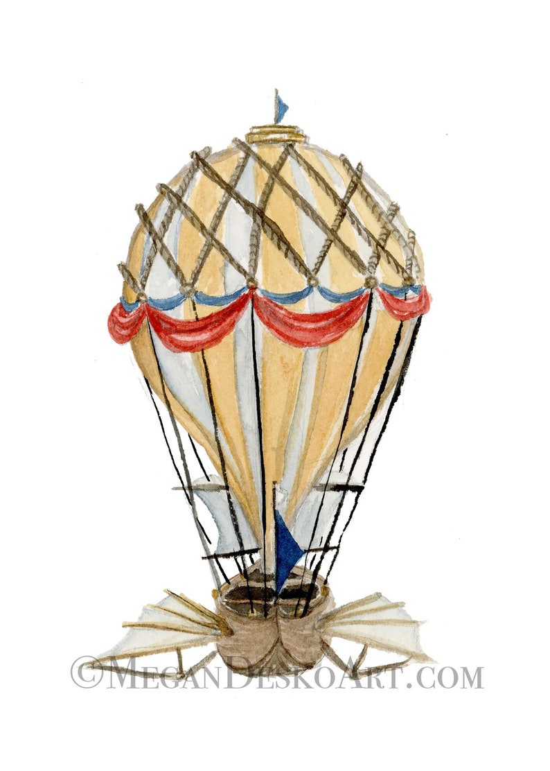Yellow Steampunk Hot Air Balloon Watercolor Print - Etsy