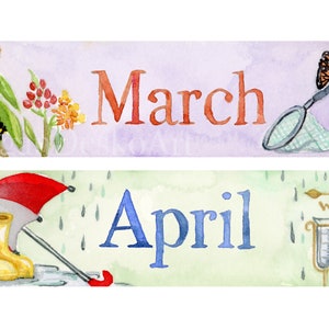 Watercolor Nature Themed Month Printable, Pocket Chart Calendar Months ...