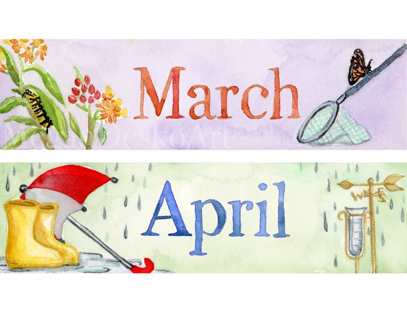 Watercolor Nature Themed Month Printable Pocket Chart - Etsy
