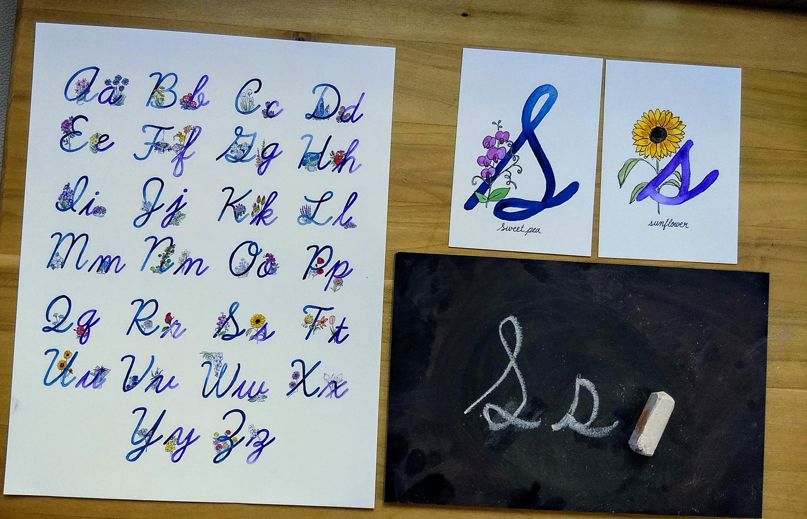 Digital Download Full Cursive Alphabet Cards and Print, Watercolor ...