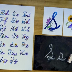 Digital Download Full Cursive Alphabet Cards and Print, Watercolor ...