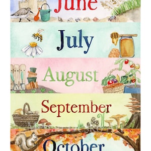 Watercolor Nature Themed Month Printable, Pocket Chart Calendar Months ...