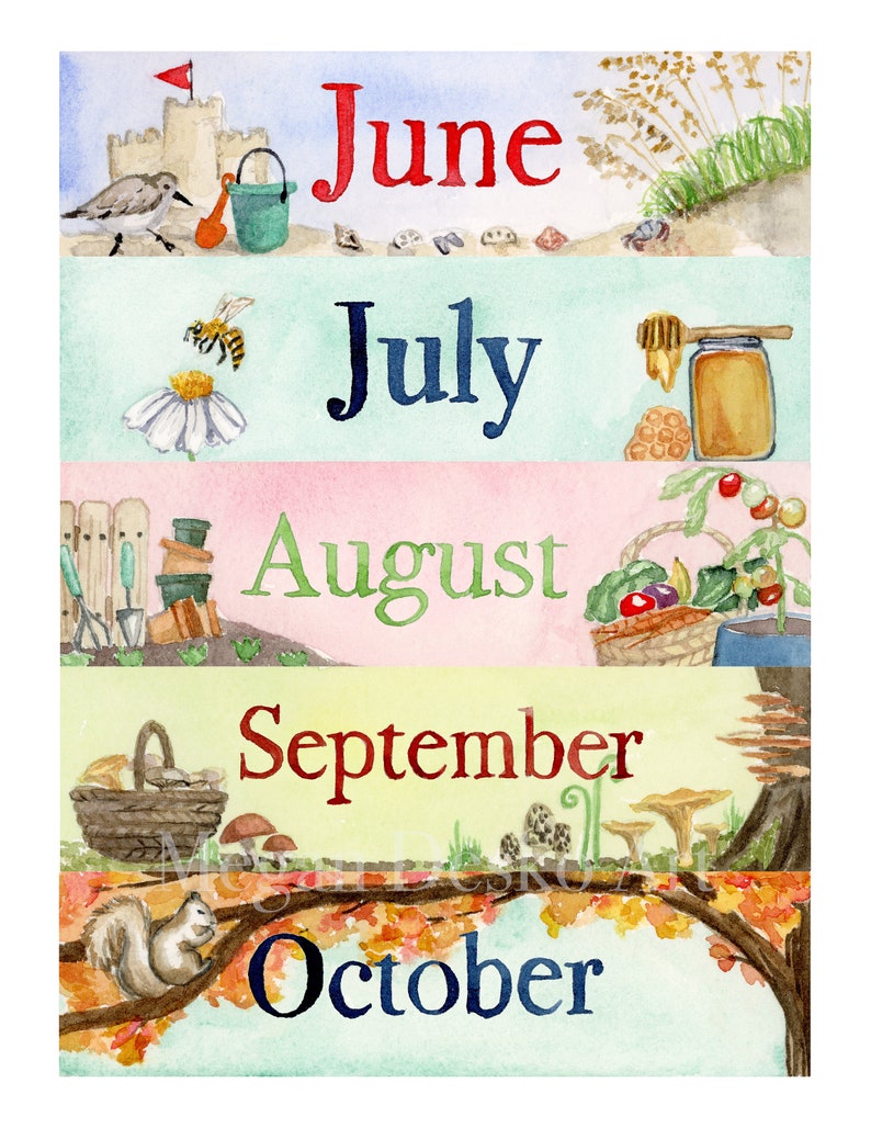 Watercolor Nature Themed Month Printable Pocket Chart - Etsy