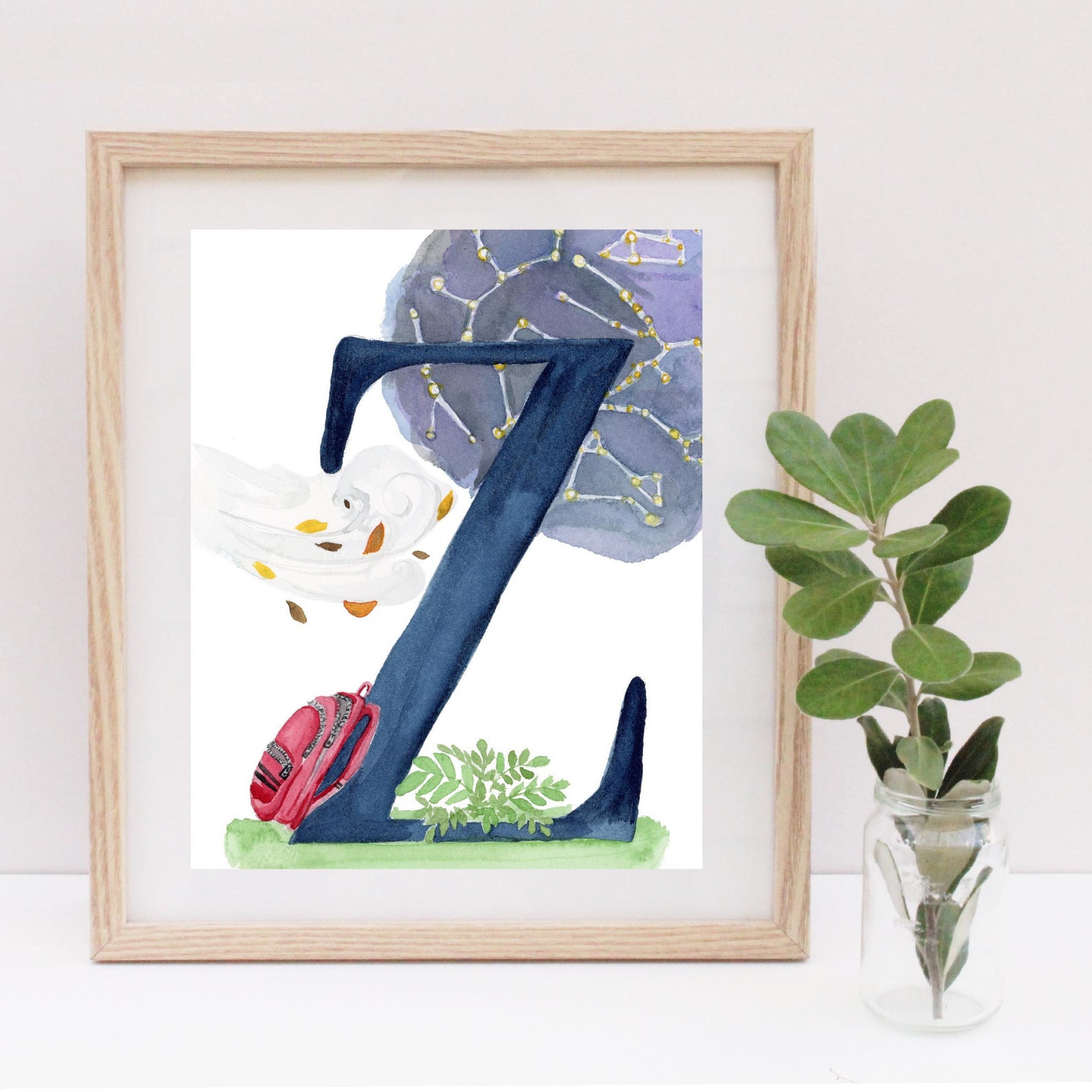 Letter Z Adventure in the Woods Watercolor Print Letter Z - Etsy
