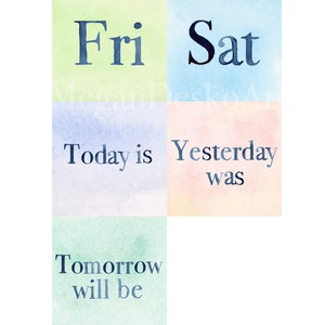 Printable Watercolor Days of the Week Cards; Pocket Chart Days of the ...