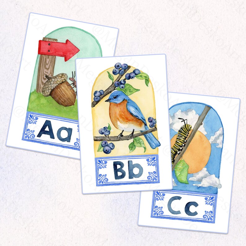 Alphabet Flashcard Printable Download; 4x6 Watercolor Illustrated ...