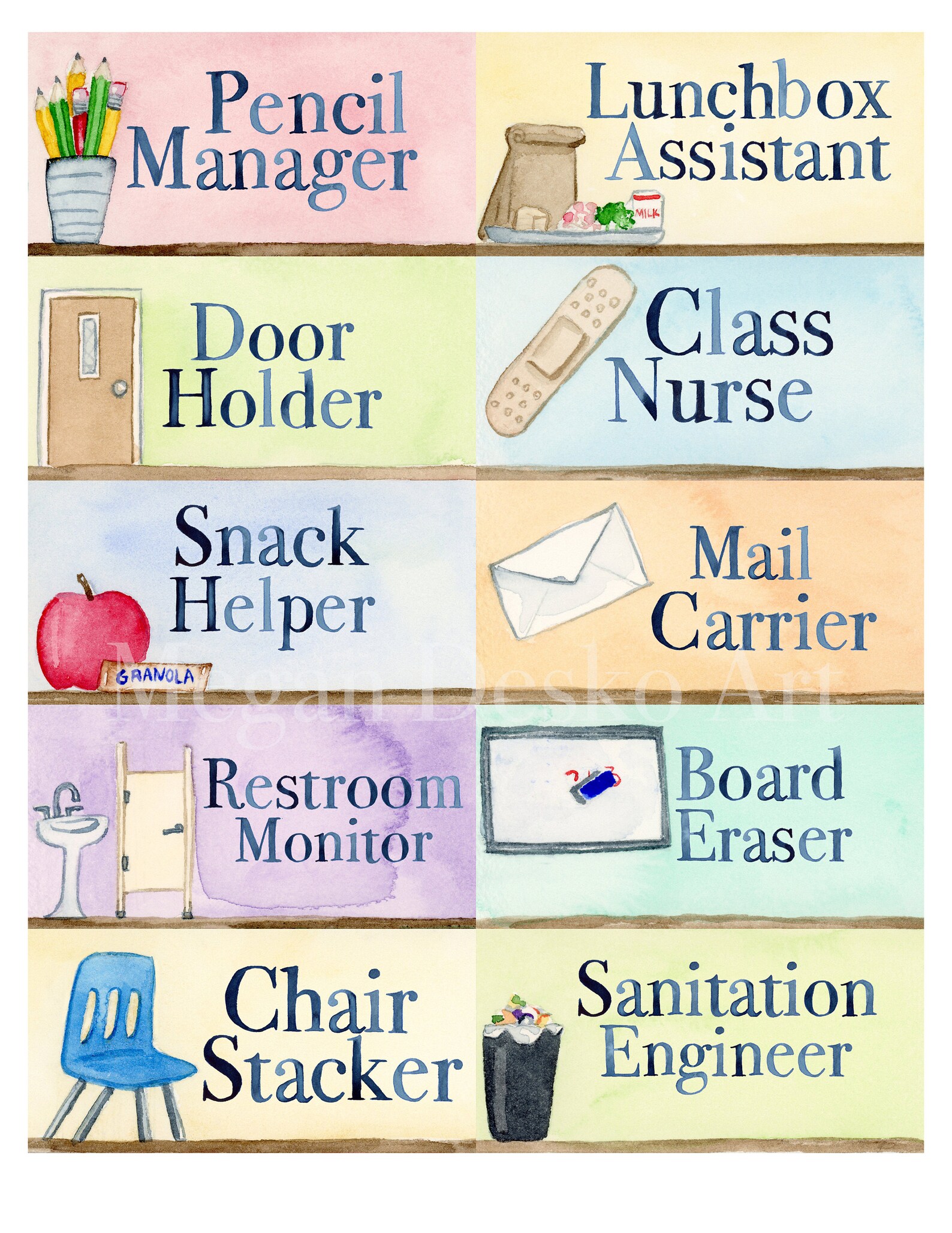 Classroom Jobs Digital Download Watercolor Classroom Jobs - Etsy