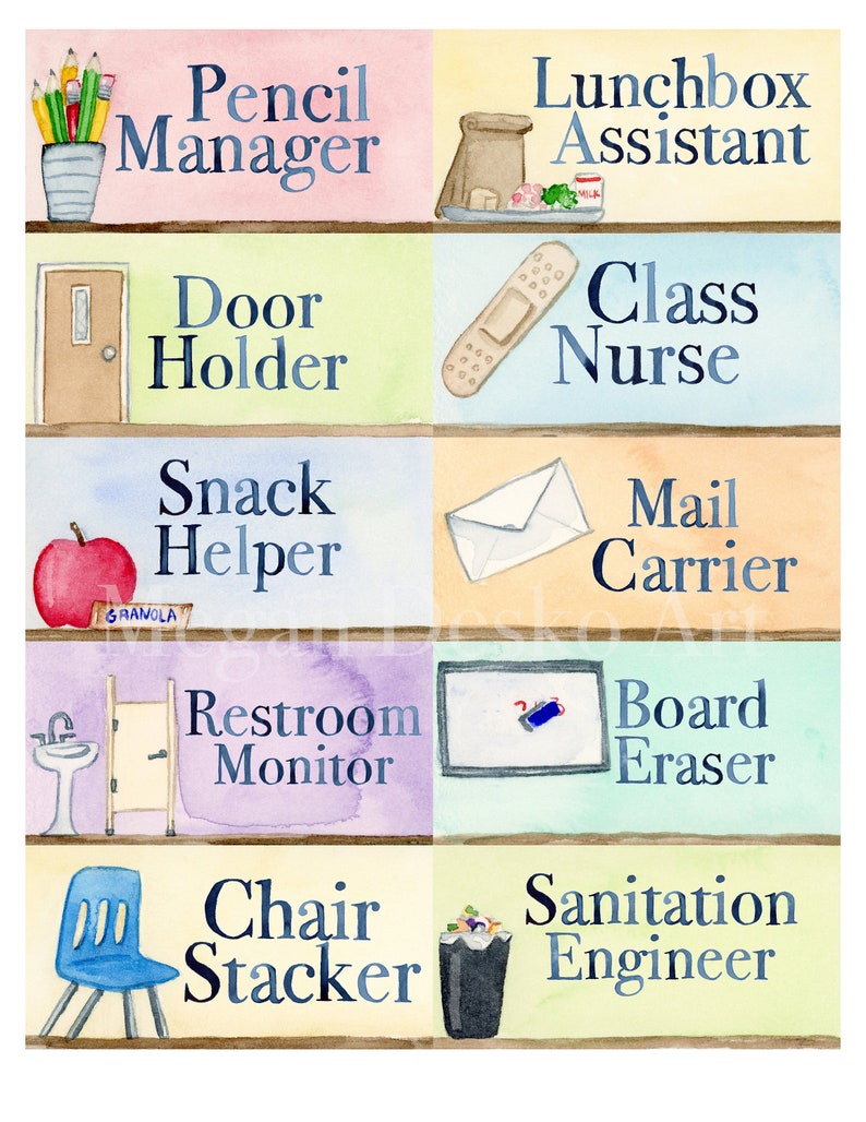Classroom Jobs Digital Download; Watercolor Classroom Jobs; Pocket ...